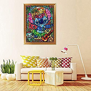 Diamond Painting Kits for Adults, DIY 5D Round Full Drill Art Perfect for Relaxation and Home Wall Decor(Stitch, 12x16inch)