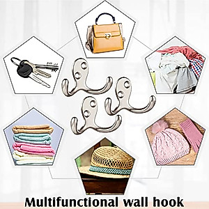 40 Pcs Heavy Duty Double Prong Coat Hooks Wall Mounted with 80 Screws Metal Retro Double Hook Utility Hook Rustproof Hardware Wall Hook for Coats, Scarves, Bags, Key, Towel, Hats, Mugs (Silvery)