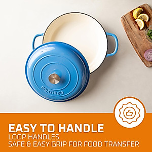 Bruntmor Enameled Cast Iron Dutch Oven - 3.8 Qt Casserole Dish with Handles and Lid - Non-Stick Enamel Coated Cast Iron Skillet - Braiser Pan Cookware with Steel Knob Cover - Marine Blue