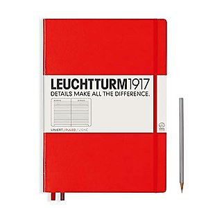 LEUCHTTURM1917 - Notebook Hardcover Master Classic A4+ - 235 Numbered Pages for Writing and Journaling (Red, Ruled)