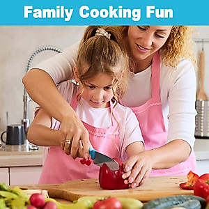 Kids Knife for Real Cooking, Montessori Children's Knife with Firm Grip, Stainless Steel Kids Safety Chef Knife with Finger Guard, Round Tip, Serrated Edges, BPA-Free (Blue)