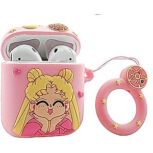 SMAIGE Compatible with Airpods 2 and 1 Case with Keychain, Soft Silicone Skin Case Cover Shock-Absorbing Protective Case-Cartoon Cute Design for Girls and Women ( Pretty Girl )