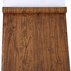 PoetryHome Self Adhesive Dark Teak Wood Wall Paper Shelf Liner for Kitchen Cabinets Table Desk Countertop Furniture Wall Decor 15.7x117 Inches