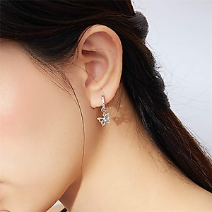 Cute CZ Butterfly Dangle Hoop Earrings for Women S925 Sterling Silver with Charms Huggie Hoops Crystal Drop Cartilage Filigree Jewelry Delicate Fashion Dainty for Dauther