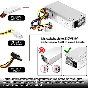 LXun 220W Power Supply Unit for HP Pavilion Slimline S5 Series,S5-1xxx S5-1024 Desktop PC S5-1110d S5-1002la S5-1010 TouchSmart 310-1205la, 633195-001 633196-001 633193-001,PCA222 FH-ZD221MGR PCA322