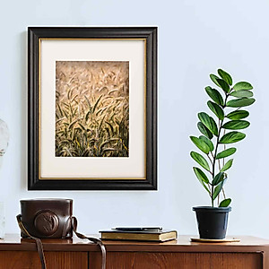 Eitida 11x14 Wood Black Gold 2 Tone Vintage Antique Retro Picture Frame, Museum Grade Off White Mat for 8x10 Photos, Art Display, Real Glass Protection, Wall Hanging, Gold Inner