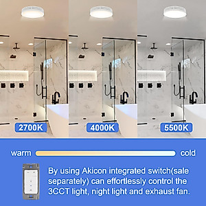 Akicon Bathroom Exhaust Fan with Light, 110CFM, 2.0 Sones Bathroom Fan for Ceiling, 1000lm Dimmable LED Light and 150lm Nightlight Dual Color Bathroom Vent Fan for Bathroom and Home, Round, White