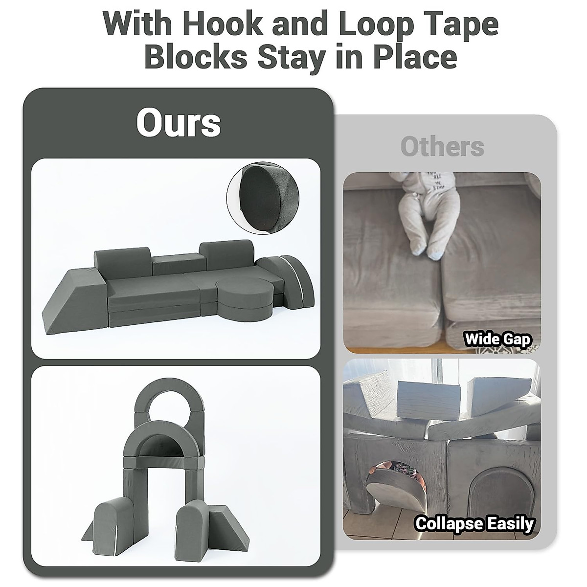 Fivetry Modular Kids Play Couch - 12pcs Convertible Kids Sofa Kids Couch Building Fort Toddler Sofa Comfy Toddler Foam Couch Play Fort Couch in Playroom/Nursery with Hook and Loop