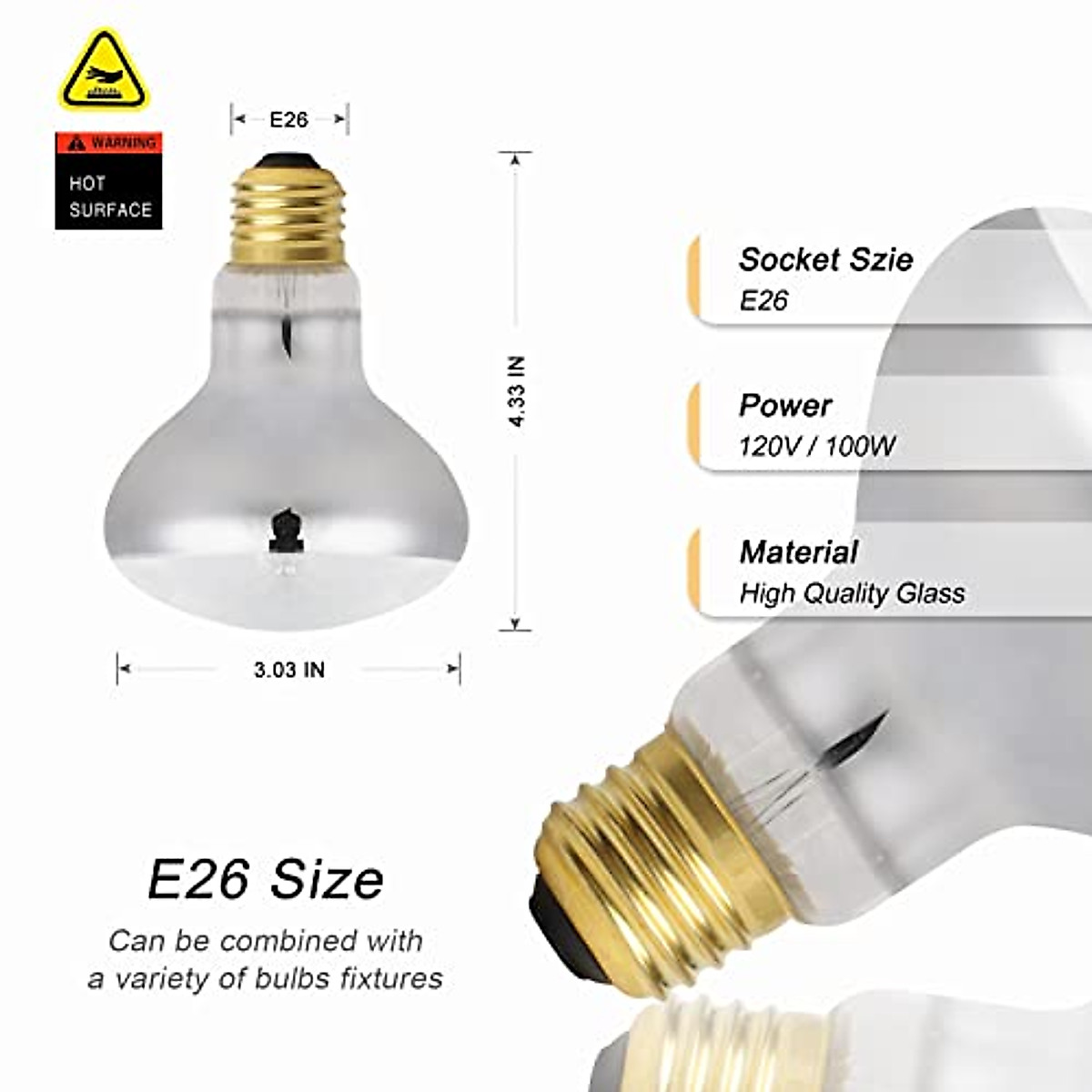 100W Reptile Heat Lamp Full Spectrum UVA Basking Spot Lamp Soft White Light Sun Lamp for Reptile and Amphibians,Tortoise Lizard,Bearded Dragon,Snake,2 Pack