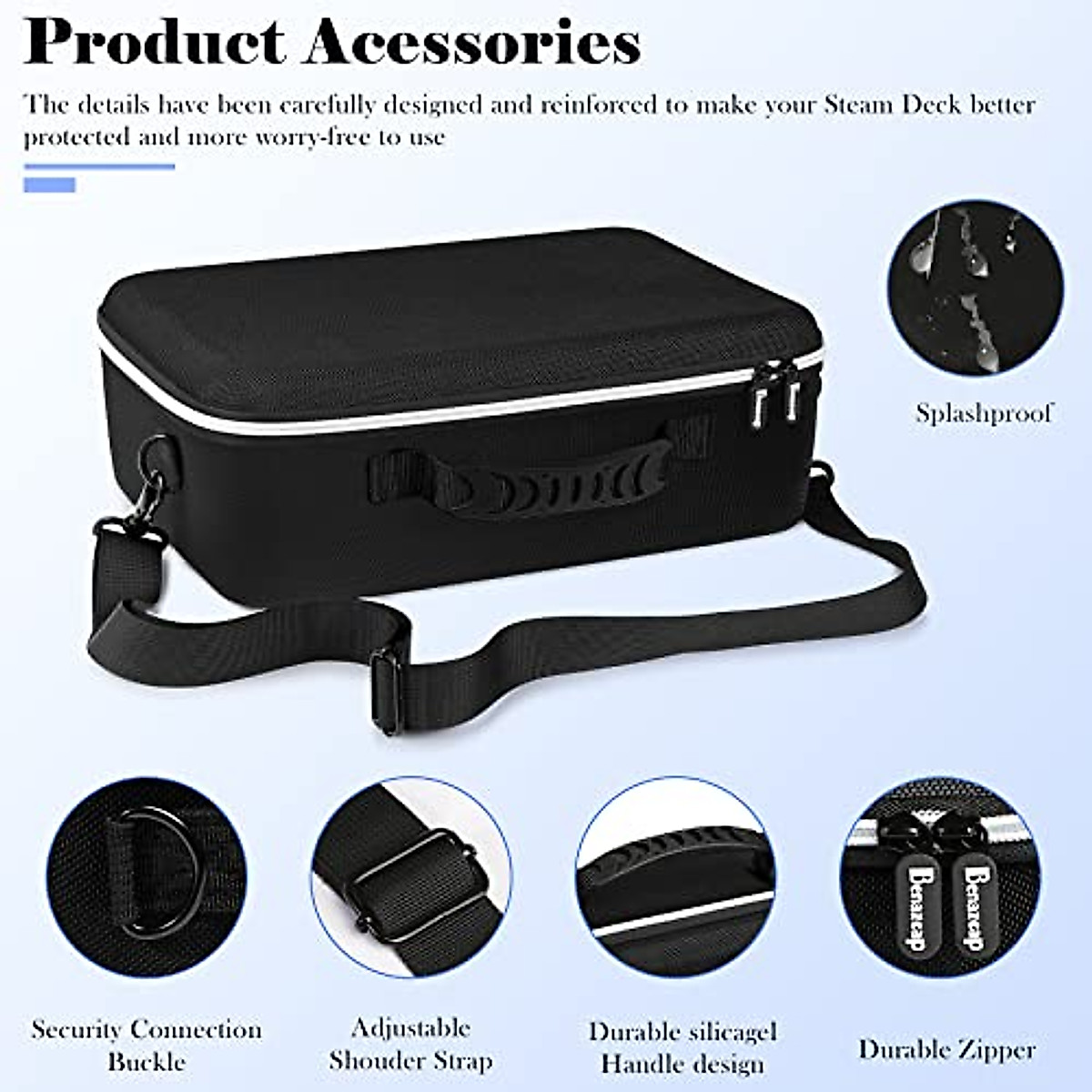 Benazcap Carrying Case for Steam Deck Console & Accessories - Fit Charger AC Adapter - Docking Station-Game Controllers & Stand Hard Shell Travel Pouch for Steam Deck Console & Accessories, Black