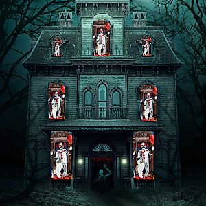 Emopeak Halloween Clown Door Sticker Cover - Creative 3D Sticker Wall Decals for Halloween Party Decoration