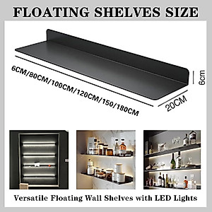 MOFGOE Floating Display Shelf with Built-in Illuminated LED Light and Invisible Brackets, Metal Wall Mounted Light-Emitting Bookshelf, Wall Decor Set of 2, Small Lighted Display Stand,80cm/32in