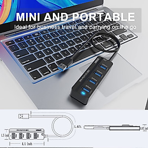 4 port USB HUB, Onten USB 3.0 HUB, USB Splitter with 1.6 ft cable 4*USB3.0 port for laptop MacBook Surface Pro and more USB Devices