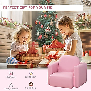 Qaba 2-in-1 Multifunctional Kids Sofa Convertible Table and Chair Set for Boys Girls, Pink
