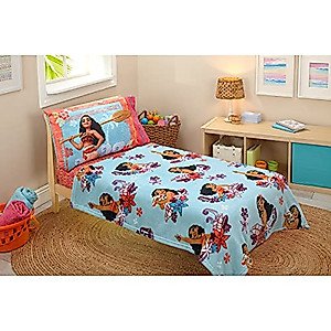 Disney Moana Feel The Waves Aqua, Coral & Violet with Pua Pig & Tropical Flowers Super Soft Toddler Blanket, Aqua, Orange, Purple, White , 40x50 Inch (Pack of 1)
