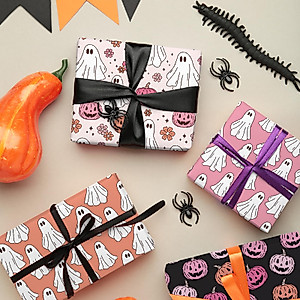 JarThenaAMCS 12Pcs Halloween Cotton Fabric Bundles 18 x 22 Inch Pumpkin Ghost Flower Fat Quarters Pink Black Holiday Sewing Fabrics for DIY Craft Party Decor