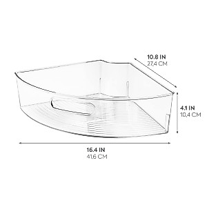 iDesign Recycled Plastic 1/4 Wedge Lazy Susan Turntable Organizer with Handle, Pantry, Bathroom, General Storage and More – 16.5" x 11" x 4", Clear (Pack of 2)
