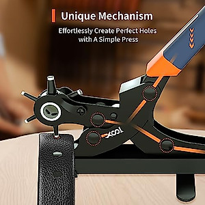 Revolving Punch Plier Kit, XOOL Leather Hole Punch Set for Belts, Watch Bands, Straps, Dog Collars, Saddles, Shoes, Fabric, DIY Home or Craft Projects, Heavy Duty Rotary Puncher, Multi Hole Sizes Make