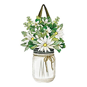 Studio M Door Decor Farmhouse Daisies Decorative Front Door Sign with Ribbon Hanger, Durable Fade Resistant PVC, Made in The USA, 14" w x 20.50" h