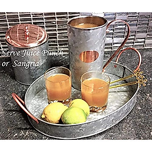 Galrose Rustic Galvanized Metal Serving Tray – Rose Gold Handles for Drinks Bar Table Centerpiece Sturdy Oval Decorative Serving Tray Platter. 6th Iron Anniversary Housewarming or Retirement Gift