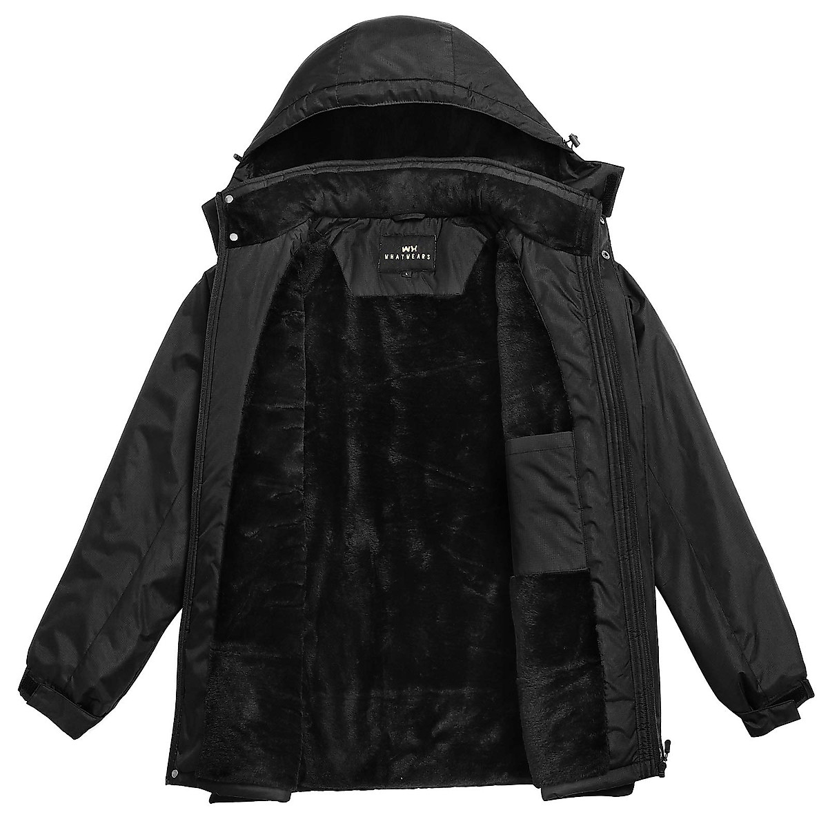 WHATWEARS Men's Winter Coats Waterproof Ski Jacket for Men Snow Coat Windproof Mountain Jackets with Hooded, Black, M