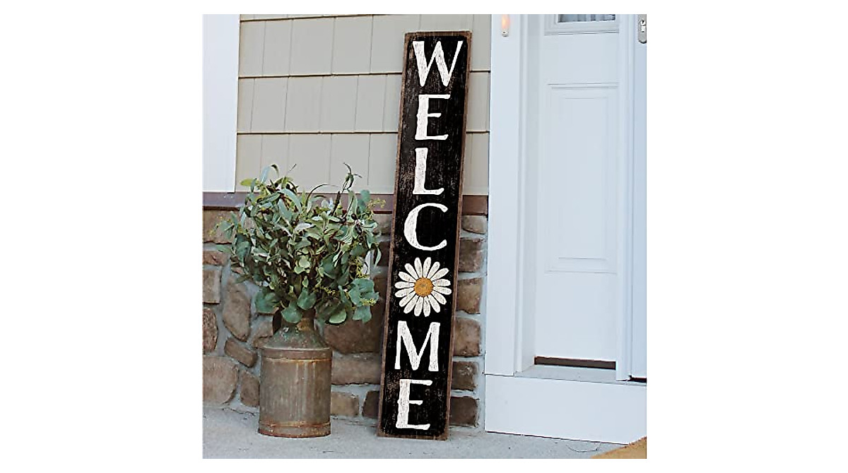 My Word! Welcome Black W/Daisy Porch Board Welcome Sign and Porch ...