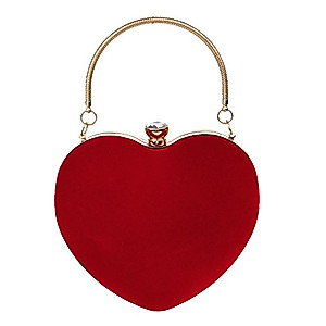 Goclothod Heart Shape Clutch Purse Chain Messenger Shoulder Bag Party Evening Handbag Red