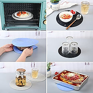 Viwehots Blue Silicone Trivets Mats for Hot Pots and Pans, Heat Resistant Mats Pot Holders, Flexible Hot Pads for Kitchen Table, Non Slip Silicone Mats, Dia11.81 Big Round Microwave Cover Mats Set 2