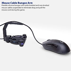 Narfi Gaming Mouse Bungee Stand - Blue LED - 4 Port USB 3.0 Hub with Active Power - AC 5V Power Adapter Is Included - PC; Mac; Linux