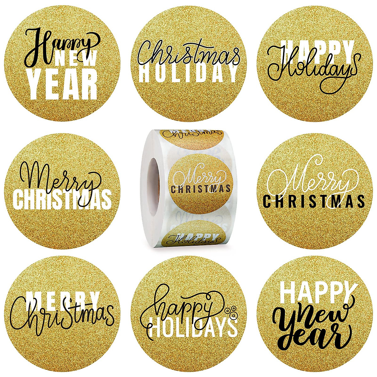 1000 Pieces 1.5 Inch Happy New Year Stickers Holiday Stickers for Cards Cute Holiday Package Sticker for Envelope Happy New Year Label Circle Sticker Roll for Handmade Goods Greeting Card