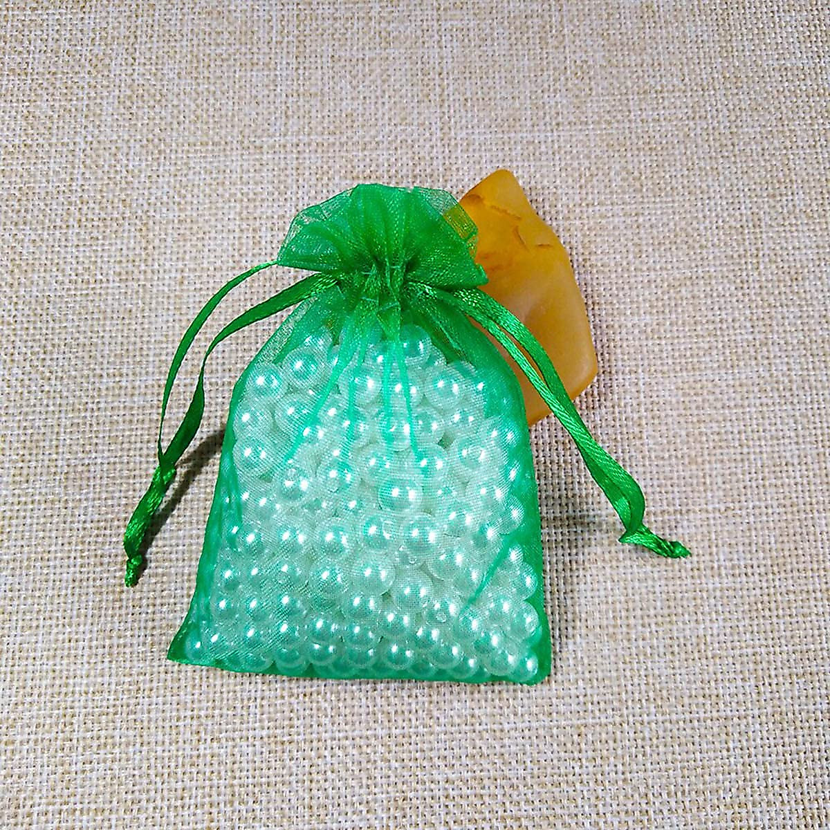 Gmnosuw 100 Pcs Organza Drawstring Gift Wrap Bags for Jewelry, 4x6 Inch Sheer Fabric Mesh Green Clear Soft Rope Goody Package Sachet for Baby Shower,Christmas,Birthday,Party Favors,Wedding,Engagement