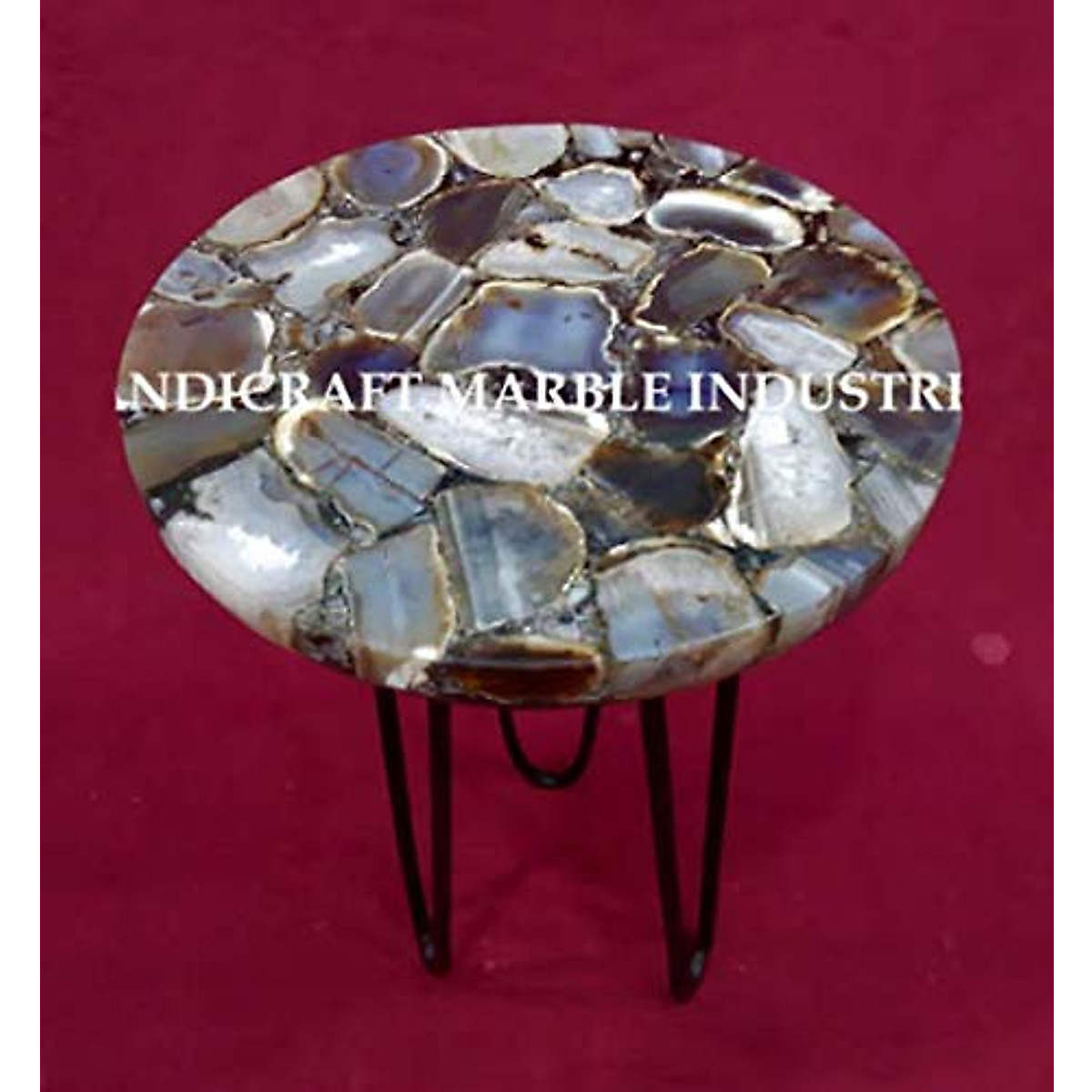 Natural Agate Table, Agate Table With Metal Stand, Round Agate Stone Table, Centerpiece, Agate Side Table 12" Inch