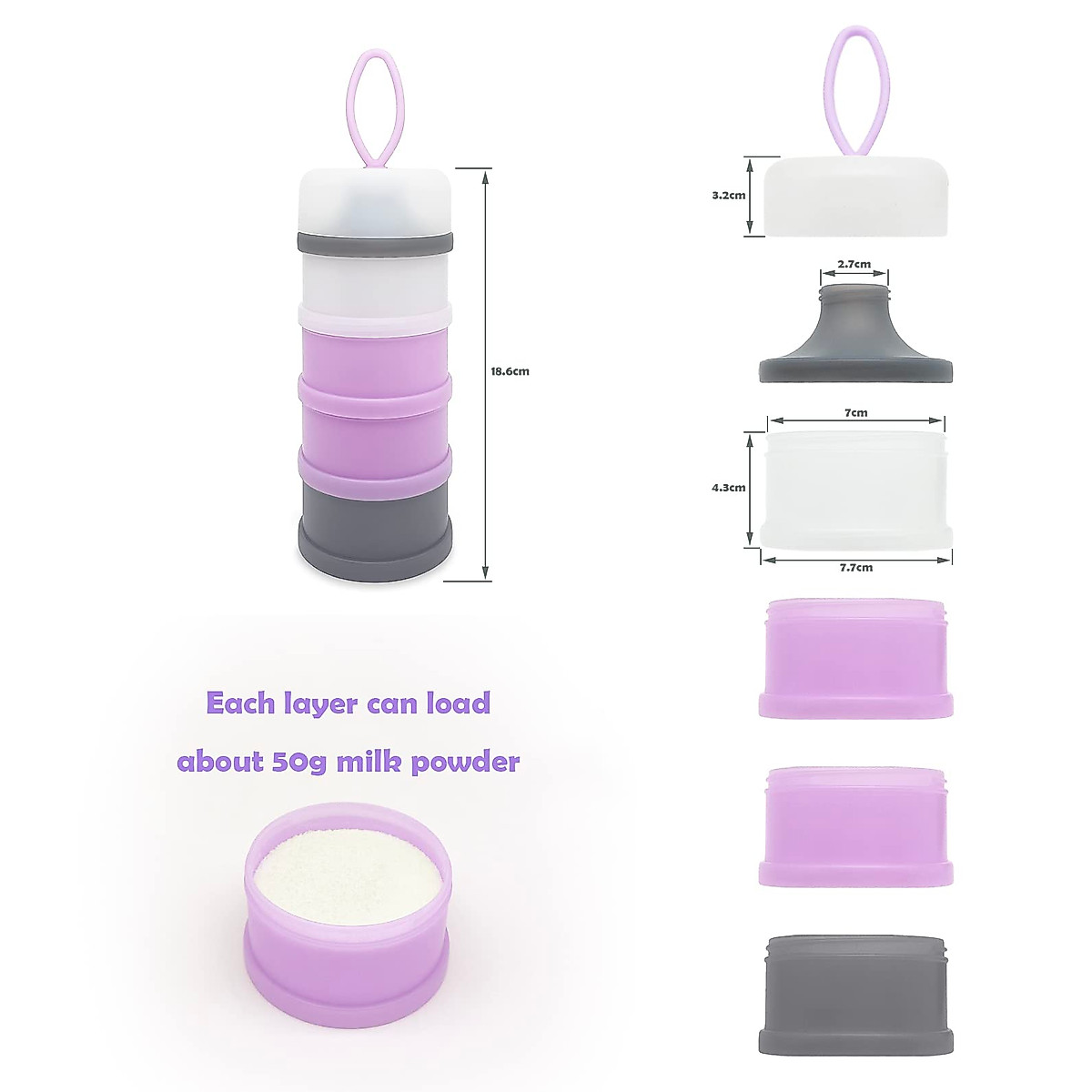 LADISO Baby Formula Dispenser, Formula Container, BPA Free, 4 Layers, Baby Feeding Travel Storage Container, Portable Milk Powder Dispenser Container, Non-Spill Stackable Baby Snack Storage Container