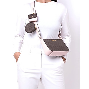 Michael Kors Crossbody with Tech Attached MK Signature Powder Blush Brown