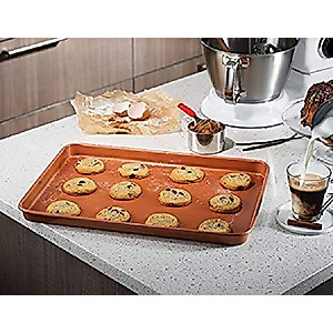 Set of 2 Nonstick Copper Cookie Sheet and Copper Coating Baking Pan for Cookies 11" x 16"