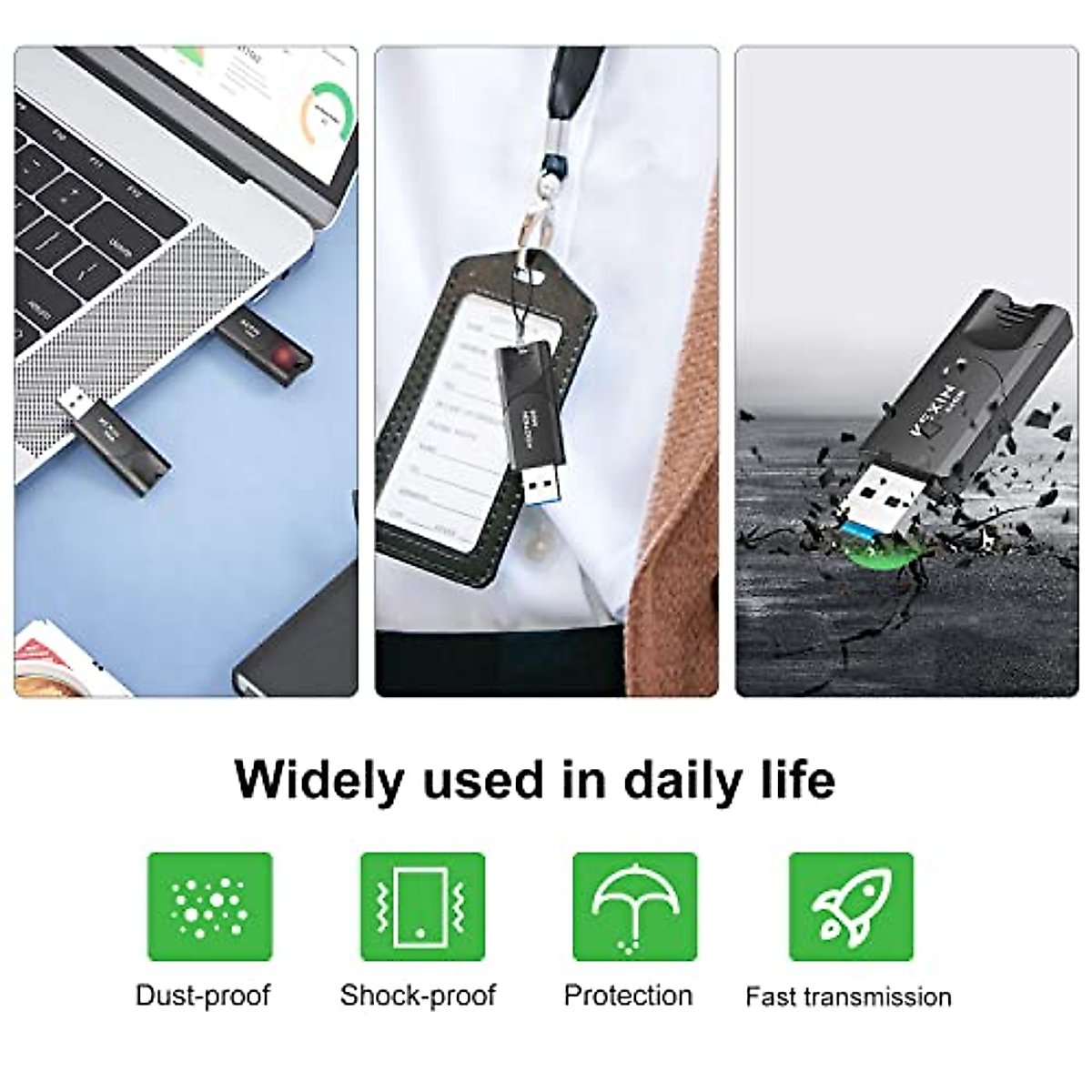 KEXIN Flash Drive 64GB USB 3.0 Flash Drive Thumb Drive 64 GB USB Drive Bulk Jump Drive 64G Memory Stick Jump Drive with LED Light for Data Storage Black 3 Pack