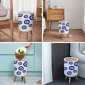 Small Trash Can with Lid for Bathroom Kitchen Office Diaper Blue Turkish evil eye seamless Greek evil eye Symbol protection Turkey Bedroom Garbage Trash Bin Dog Proof Waste Basket Cute Decorative