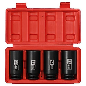 Mayouko 4PCS 1/2" Drive Deep Axle Nut Impact Socket Set, CR-MO, 12 Point Design, Metric, 30,32,34,36mm, 1/2 Inch Extra Deep Impact Socket