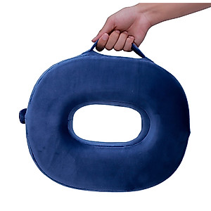 CLRUPR Memory Foam Seat Cushion - Donut Cushion for Haemorrhoid and Piles Sufferers, Suitable for Wheelchair, Car Seat, Office Or Outdoor (Navy Blue)（14.9 * 12.5 * 2.6inch）