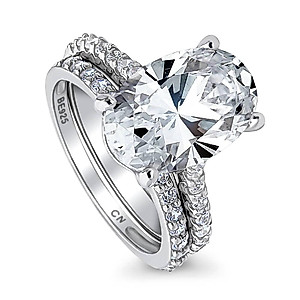 BERRICLE Sterling Silver Solitaire Wedding Engagement Rings 5.5 Carat Oval Cut Cubic Zirconia CZ Ring Set for Women, Rhodium Plated Size 6.5