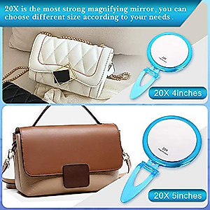 5 Inch Magnifying Mirror 20X with Blackhead Tweezer Kit, Handheld Mirror with Handle, Portable Magnified Mirror with Eyebrow Plucking Tweezers, Foldable, Double sided, Transparent