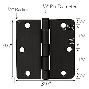 Design House 181388 1/4" Radius Steel Door Hinge Door Hardware Door Hinges for Interior Doors, 3-1/2" x 3-1/2", Oil Rubbed Bronze, (Pack of 10)