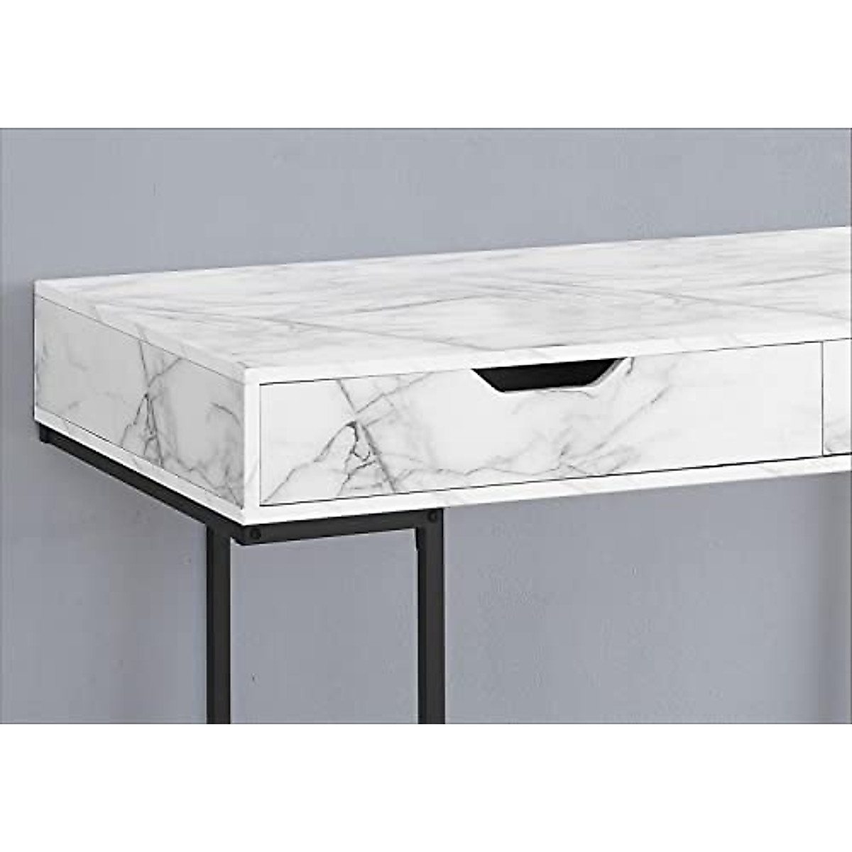 Monarch Specialties 7558 Computer Desk, Home Office, Laptop, Storage Drawers, 48" L, Work, Metal, Laminate, White Marble Look, Black, Contemporary, Modern Desk-48, 47.25" L x 23.75" W x 30" H