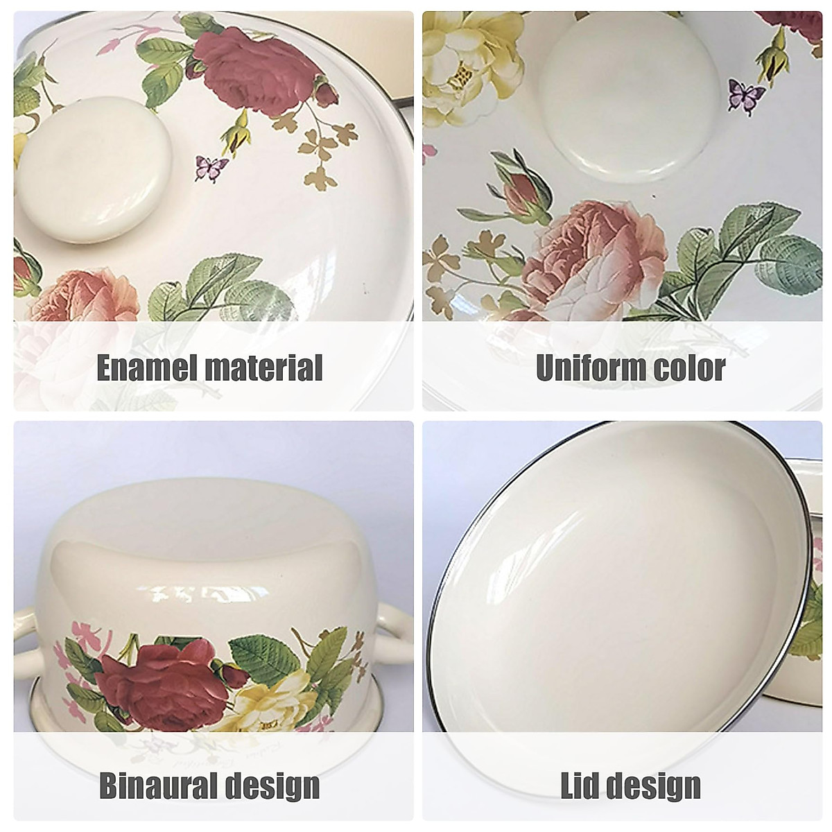 Enamel Pot 12x7 Inch Non- Stick Enamel Stock Pot with Lid and Handles Retro Flower Soup Pot Thicken Enamel Cookware for Home Kitchen Restaurant Pasta Milk Soup L Enamel Stock Pot Soup Pot Pasta Pan