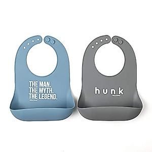 Bella Tunno Wonder Bib 2pk - Adjustable Silicone Baby Bibs for Girls & Boys, Durable and Waterproof BPA Free Silicone, The Man & Hunk
