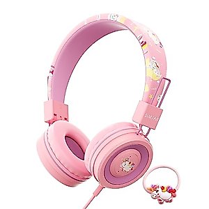 SIMJAR Unicorn Headphones with Microphone for School, Unicorn Rubber Band Included, Volume Limiter 85/94dB, Wired Foldable Girls Headphones for Online Learning/Travel/Tablet/iPad (Pink)
