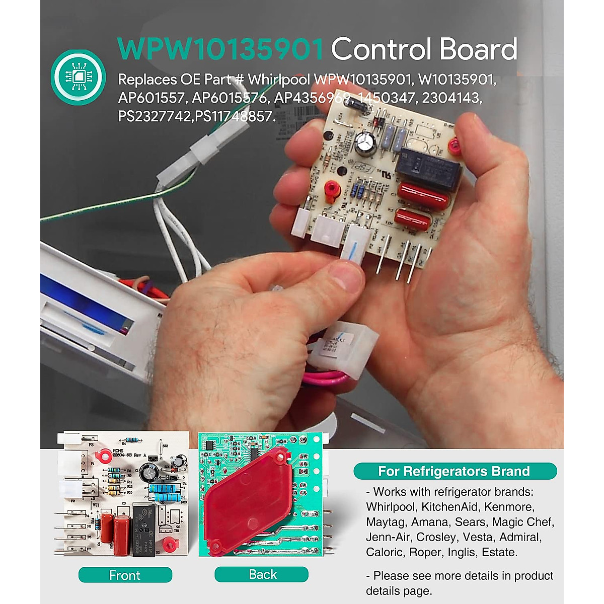 W10135901 Refrigerator Control Board Replacement for Whirlpool W10135901 AP6015576 PS11748857 WPW10135901
