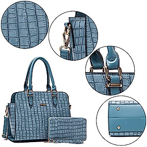 Qiyuer Women Satchel Top Handle Bag Wallet Purse,Purses Work Tote Bags Set 2pcs Blue