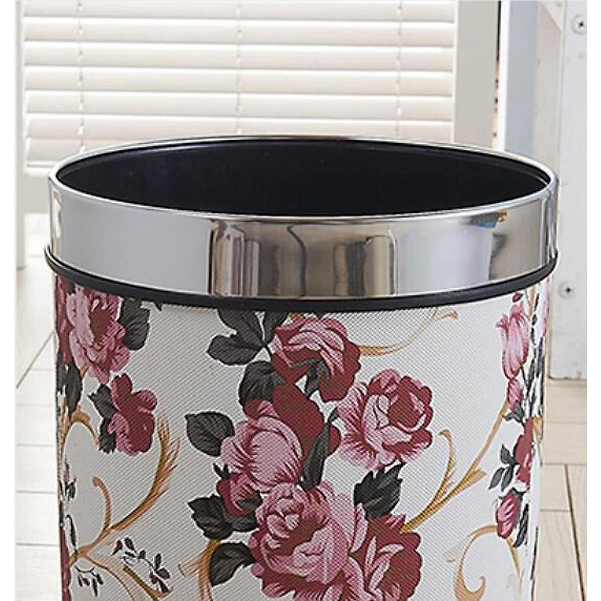 Happiness Decoration Round Garbage Bin Open Top 3.2 Gallon Trash Can for Home, Office, Kitchen, Bathroom,Bedroom, Living Room Wastebasket Waterproof Pu Leather Trash Can Decor (Pattern-D)