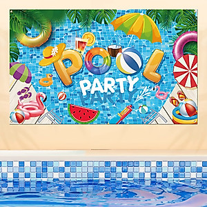 Summer Beach Party Decorations, Pool Banner Backdrop for Kids Summer Pool Party Decorations Supplies, 72x43 inch